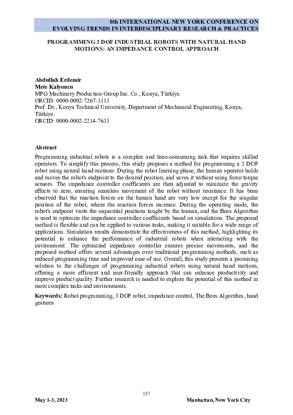 (PDF) Programming 3 DOF Industrial Robots with Natural Hand Motions: An Impedance Control Approach