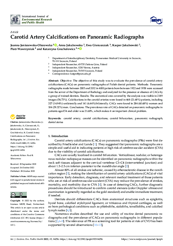 (PDF) Carotid Artery Calcifications on Panoramic Radiographs | Ewa ...