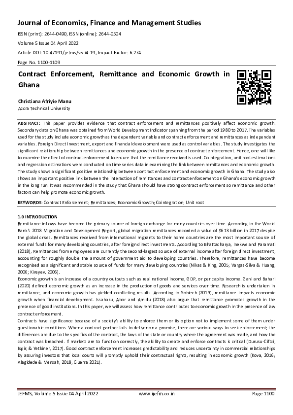 (PDF) Contract Enforcement, Remittance and Economic Growth in Ghana