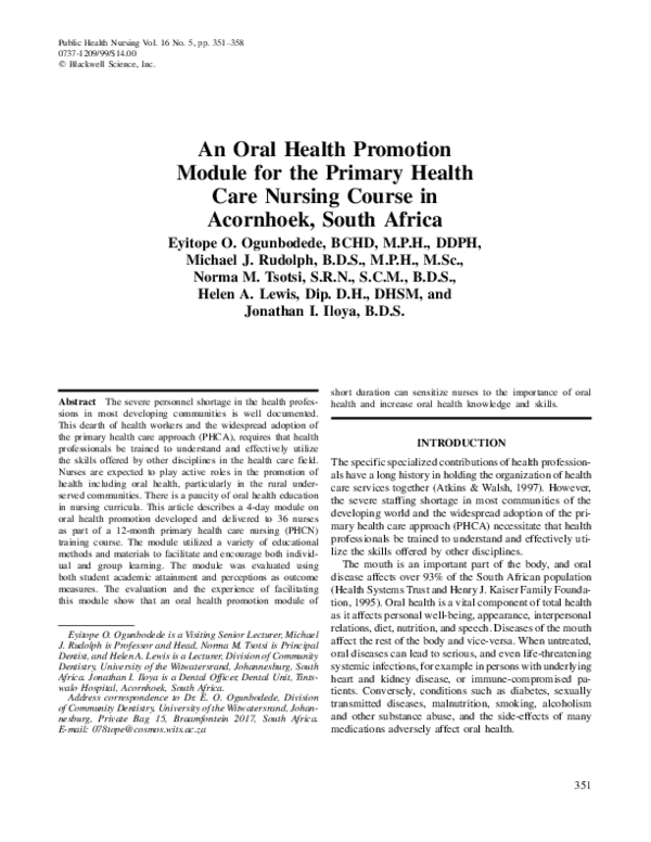 (PDF) An Oral Health Promotion Module for the Primary Health Care ...