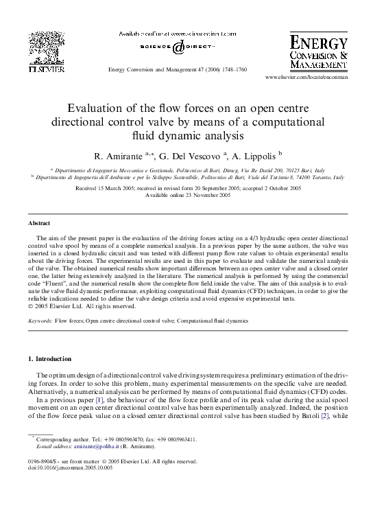 (PDF) Evaluation of the flow forces on an open centre directional control valve by means of a ...