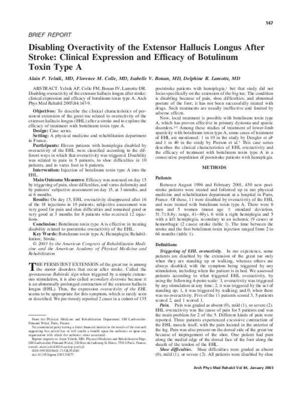 (PDF) Disabling overactivity of the extensor hallucis longus after ...