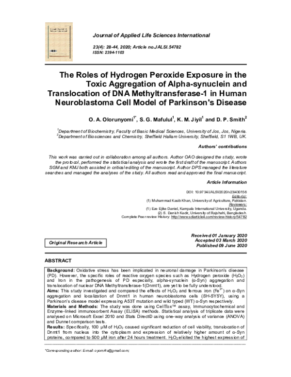 (PDF) The Roles of Hydrogen Peroxide Exposure in the Toxic Aggregation of Alpha-synuclein and ...