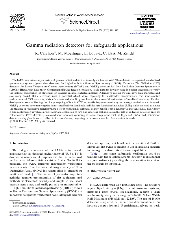 (PDF) Gamma radiation detectors for safeguards applications