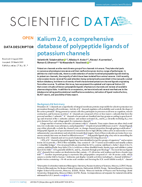 (PDF) Kalium 2.0, a comprehensive database of polypeptide ligands of potassium channels