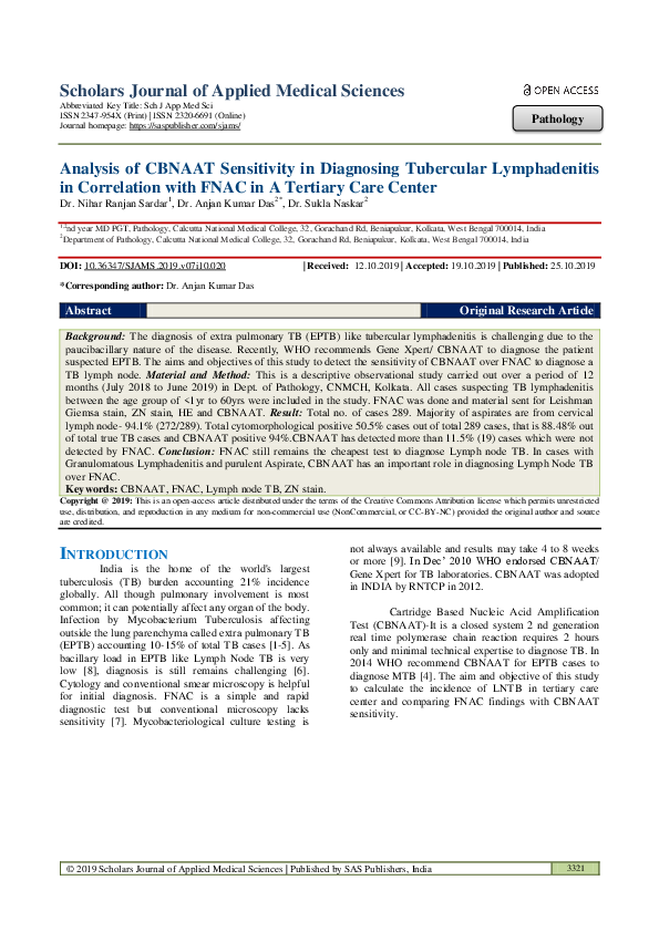(PDF) Analysis of CBNAAT Sensitivity in Diagnosing Tubercular ...