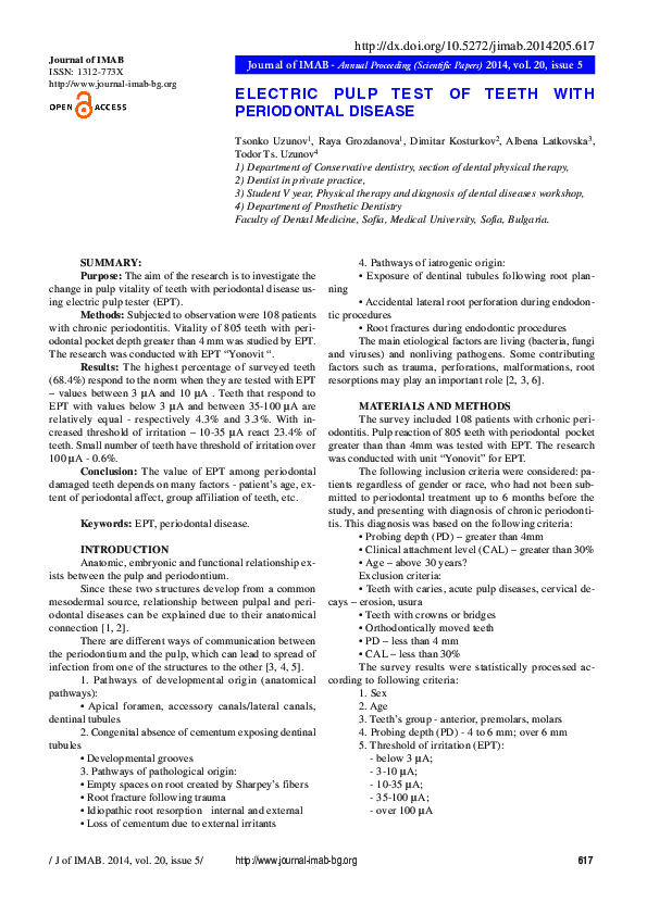 (PDF) Electric Pulp Test of Teeth with Periodontal Disease
