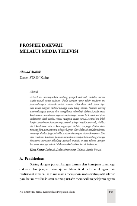 (PDF) Prospek Dakwah Melalui Media Televisi