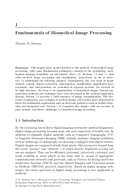 (PDF) Fundamentals of Biomedical Image Processing