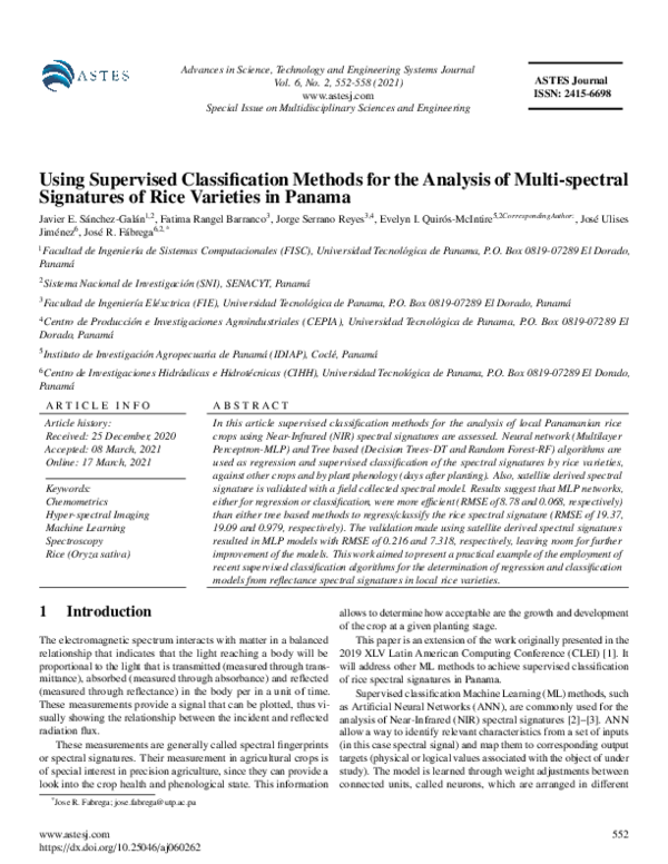 (PDF) Using Supervised Classification Methods for the Analysis of Multi-spectral Signatures of ...