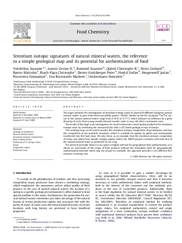 (PDF) Strontium isotopic signatures of natural mineral waters, the ...