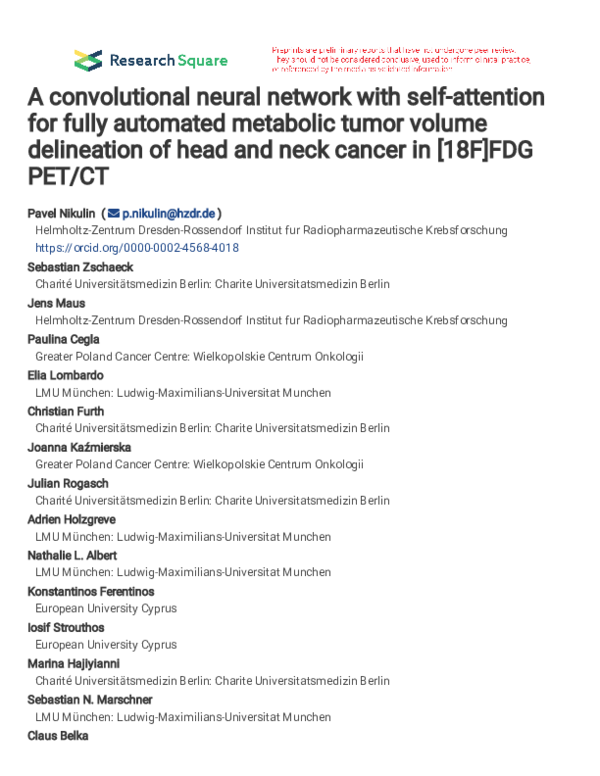 (PDF) A convolutional neural network with self-attention for fully automated metabolic tumor ...