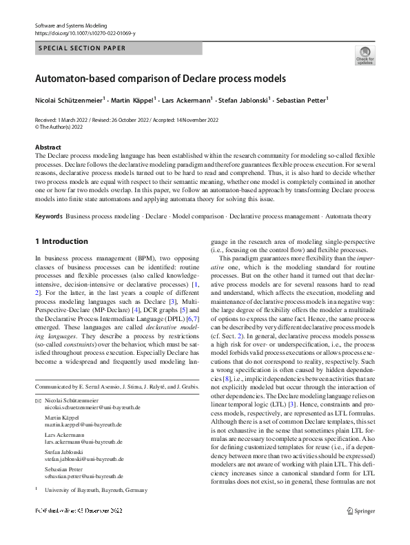 (PDF) Automaton-based comparison of Declare process models