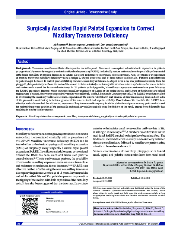 (PDF) Surgically assisted rapid palatal expansion to correct maxillary transverse deficiency