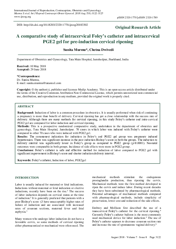 (PDF) A comparative study of intracervical Foley’s catheter and ...