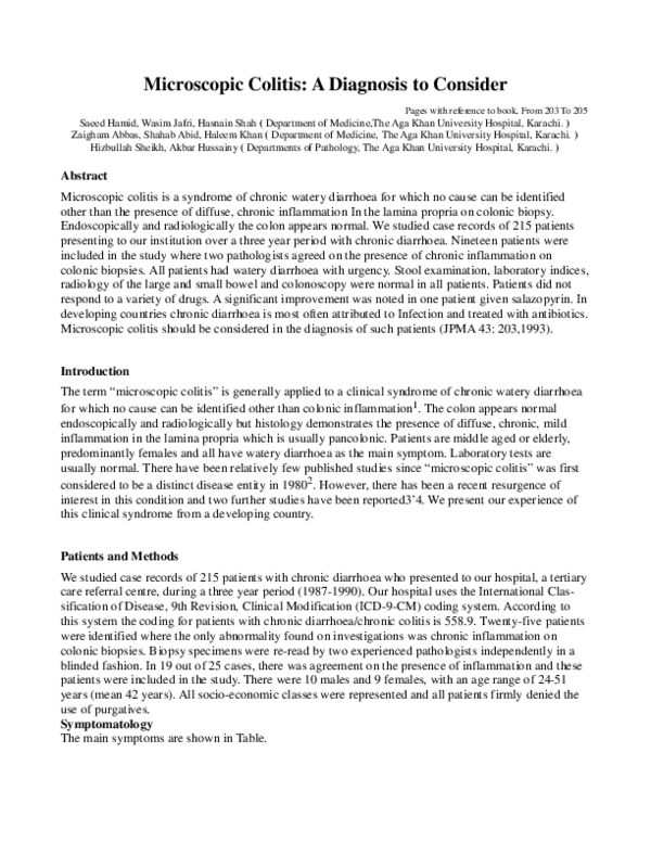 (PDF) Microscopic colitis: a diagnosis to consider | zaigham abbas ...