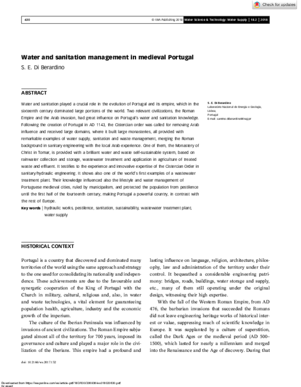 (PDF) Water and sanitation management in the medieval Portugal