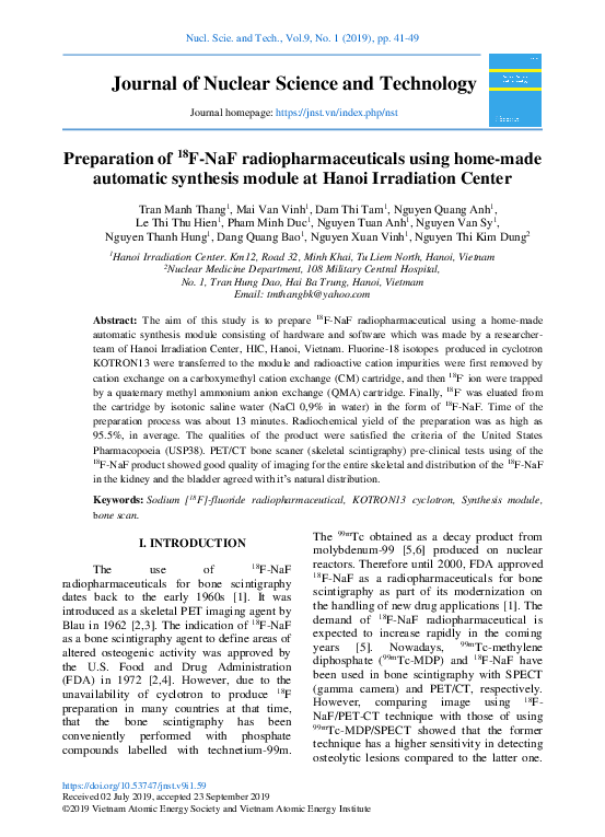 (PDF) Preparation of ¹⁸F-NaF radiopharmaceuticals using home-made ...