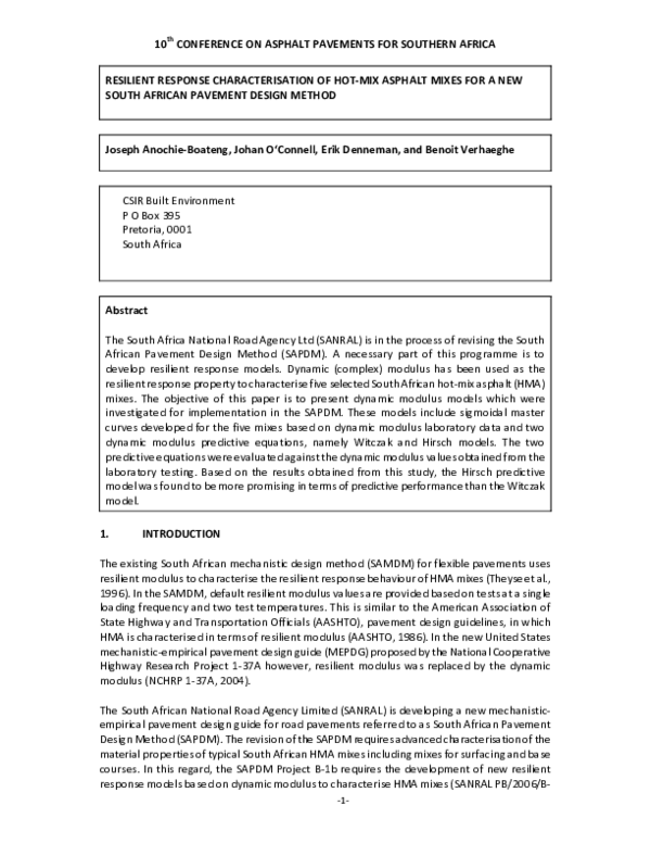 (PDF) Resilient response characterisation of hot-mix asphalt mixes for a new South African ...