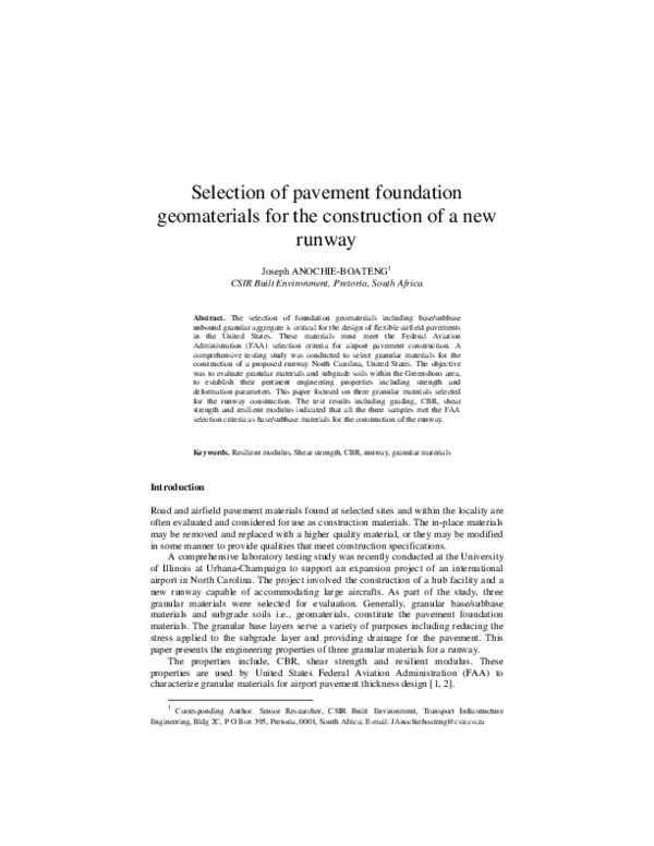 (PDF) Selection of pavement foundation geomaterials for the construction of a new runway