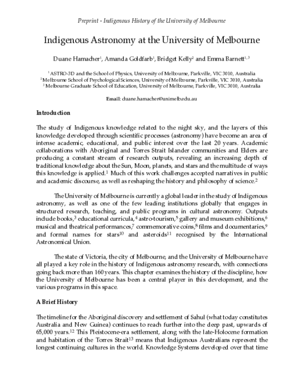 (PDF) Indigenous Astronomy at the University of Melbourne | Duane ...