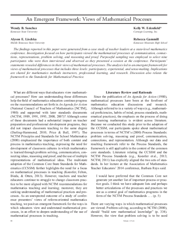 (PDF) An Emergent Framework: Views of Mathematical Processes