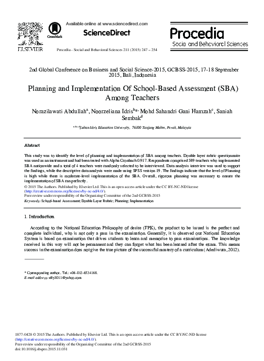 (PDF) Planning and Implementation Of School-Based Assessment (SBA ...