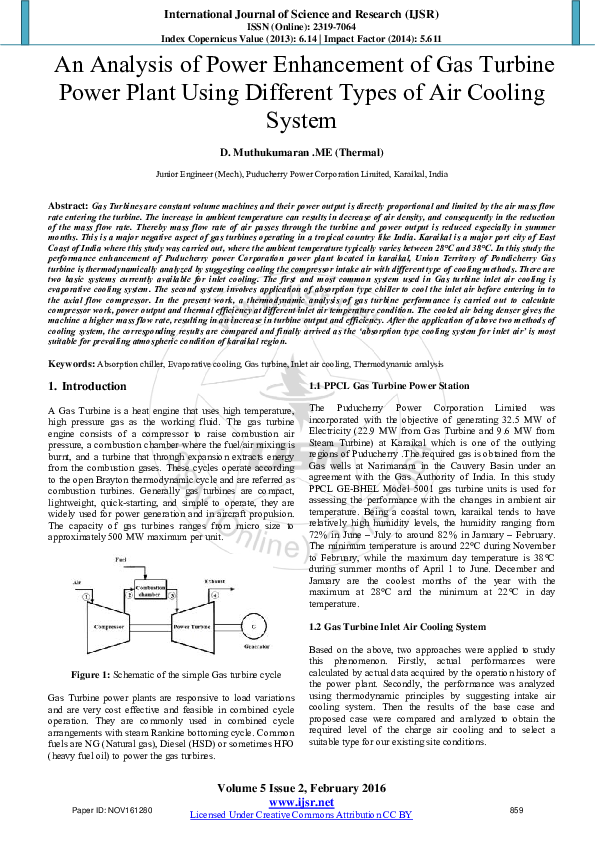 (PDF) An Analysis of Power Enhancement of Gas Turbine Power Plant Using Different Types of Air ...