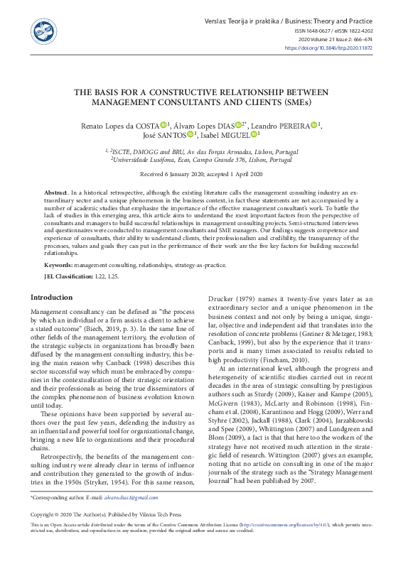 (PDF) The Basis for a Constructive Relationship Between Management Consultants and Clients (Smes)
