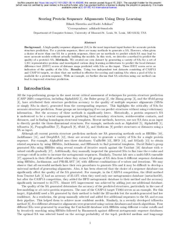 (PDF) Scoring Protein Sequence Alignments Using Deep Learning
