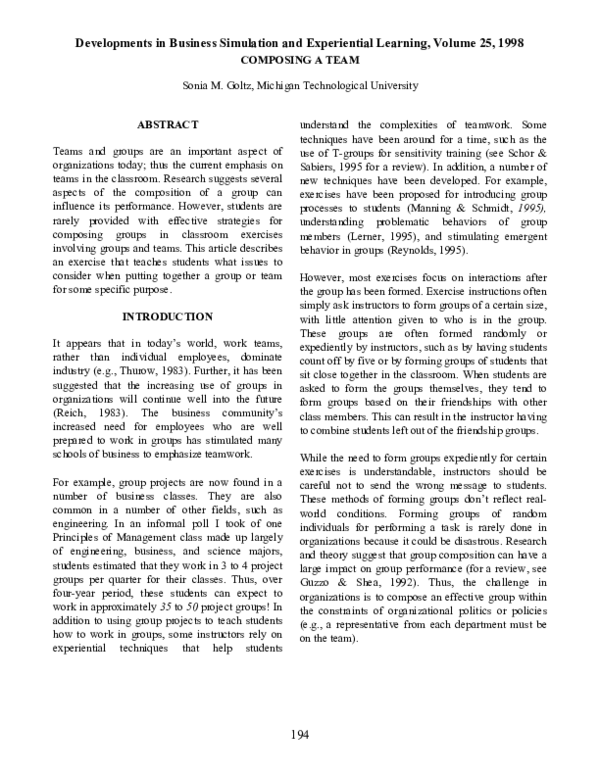 (PDF) Composing a Team