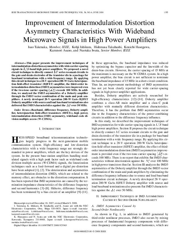 Pdf Improvement Of Intermodulation Distortion Asymmetry Characteristics With Wideband