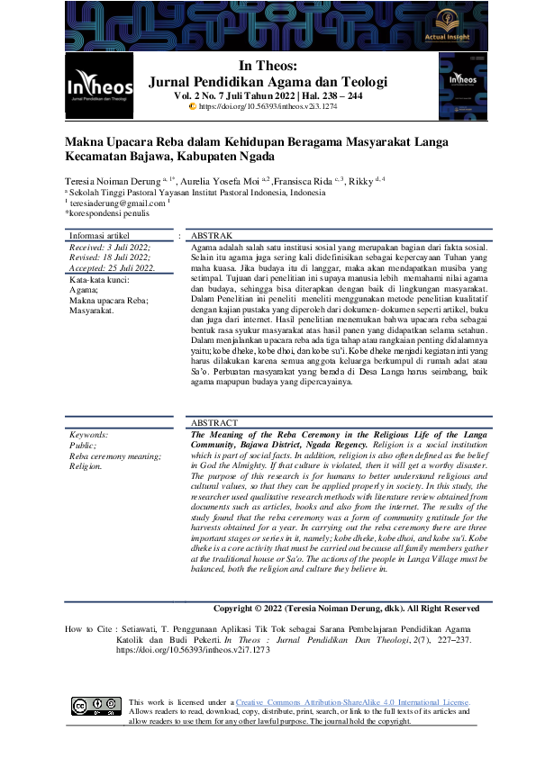 (PDF) Makna Upacara Reba dalam Kehidupan Beragama Masyarakat Langa ...