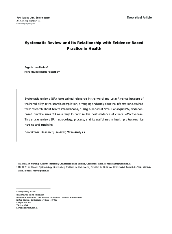 (PDF) Systematic Review and its Relationship with Evidence-Based Practice in Health