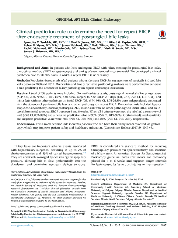 (PDF) A clinical prediction rule to determine the need for repeat ERCP ...