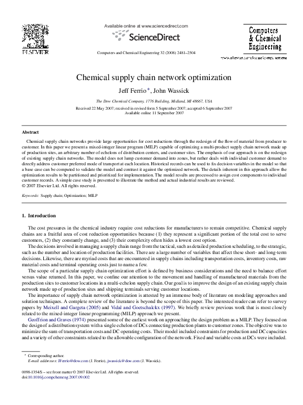 (PDF) Chemical supply chain network optimization