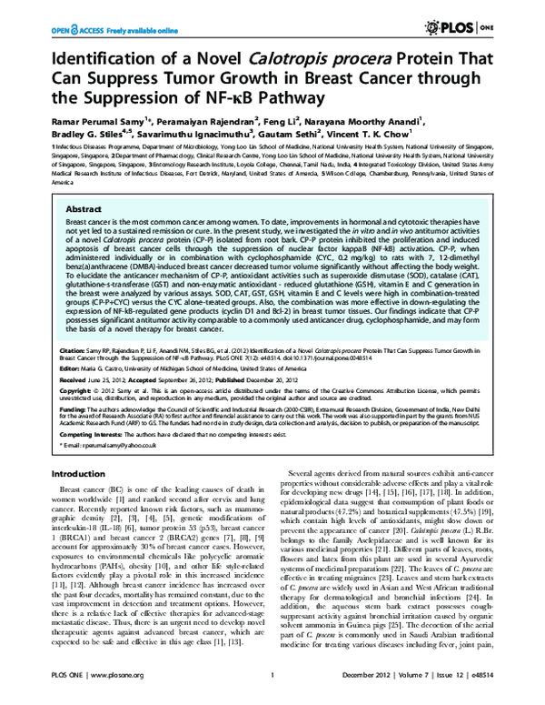 (PDF) Identification of a Novel Calotropis procera Protein That Can ...