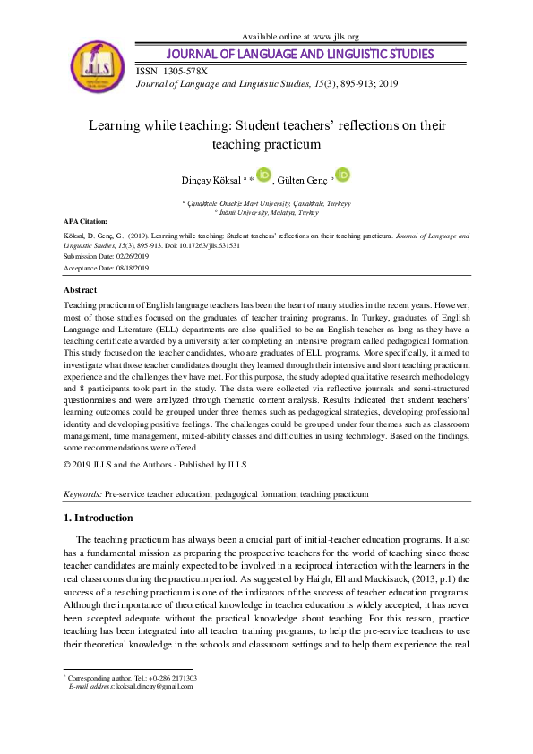(PDF) Learning while teaching: Student teachers’ reflections on their teaching practicum