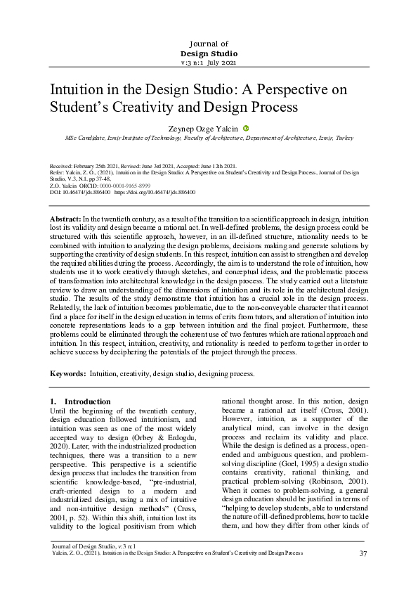 (PDF) Intuition in the Design Studio: A Perspective on Student's ...