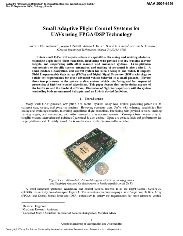 (PDF) Small Adaptive Flight Control Systems for UAVs Using FPGA/DSP Technology | Suresh Kannan ...