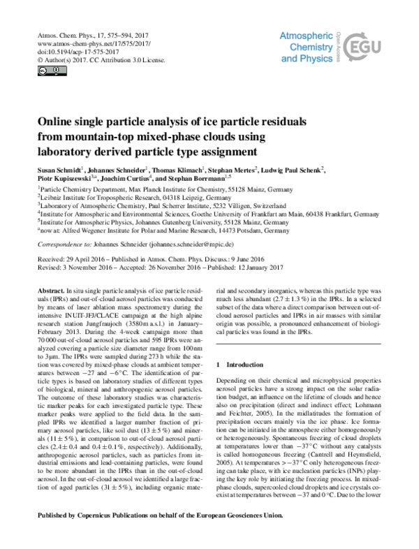 (PDF) Online single particle analysis of ice particle residuals from mountain-top mixed-phase ...