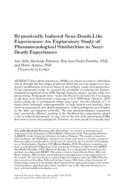 (PDF) Hypnotically Induced Near- Death- Like Experiences: An ...