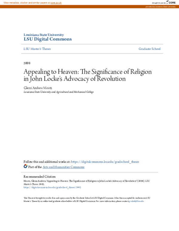 (PDF) Appealing to Heaven: The Significance of Religion in John Locke's ...