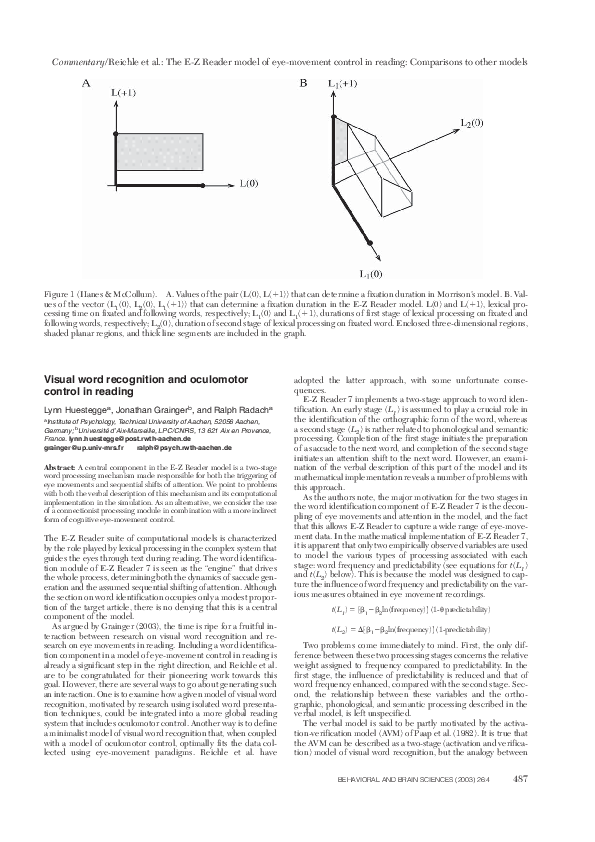 (PDF) Visual word recognition and oculomotor control in reading | Jonathan Grainger - Academia.edu
