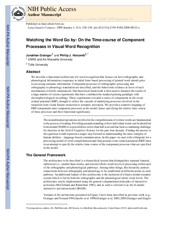 (PDF) Watching the Word Go by: On the Time-course of Component Processes in Visual Word Recognition