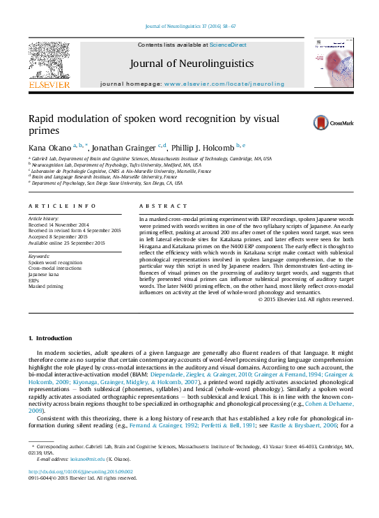 (PDF) Rapid modulation of spoken word recognition by visual primes