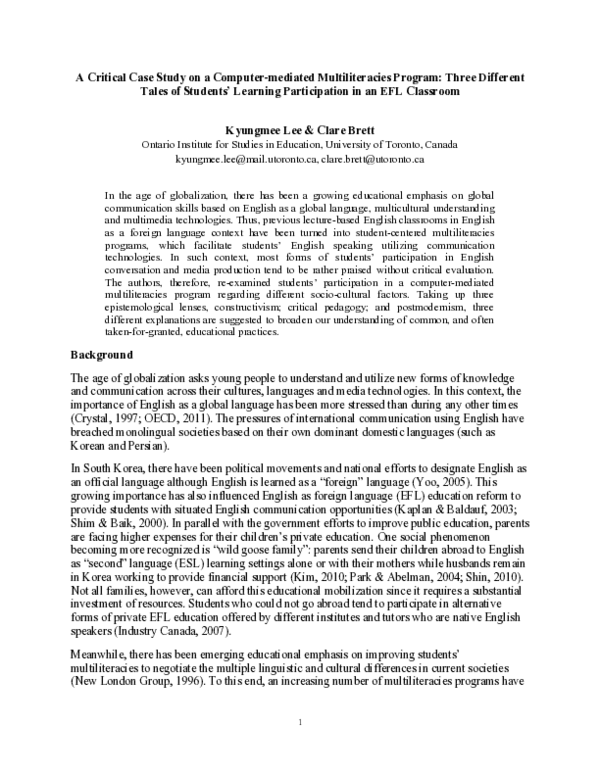 (PDF) A Critical Case Study on a Computer-mediated Multiliteracies ...
