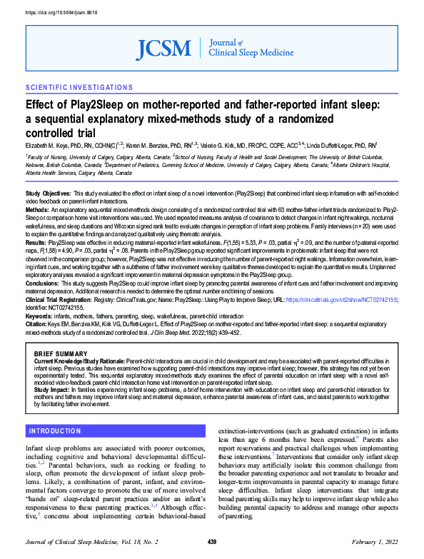 (PDF) Effect of Play2Sleep on mother-reported and father-reported ...