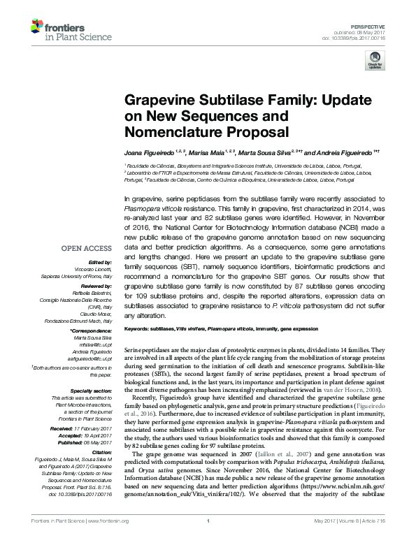 (PDF) Grapevine Subtilase Family: Update on New Sequences and Nomenclature Proposal