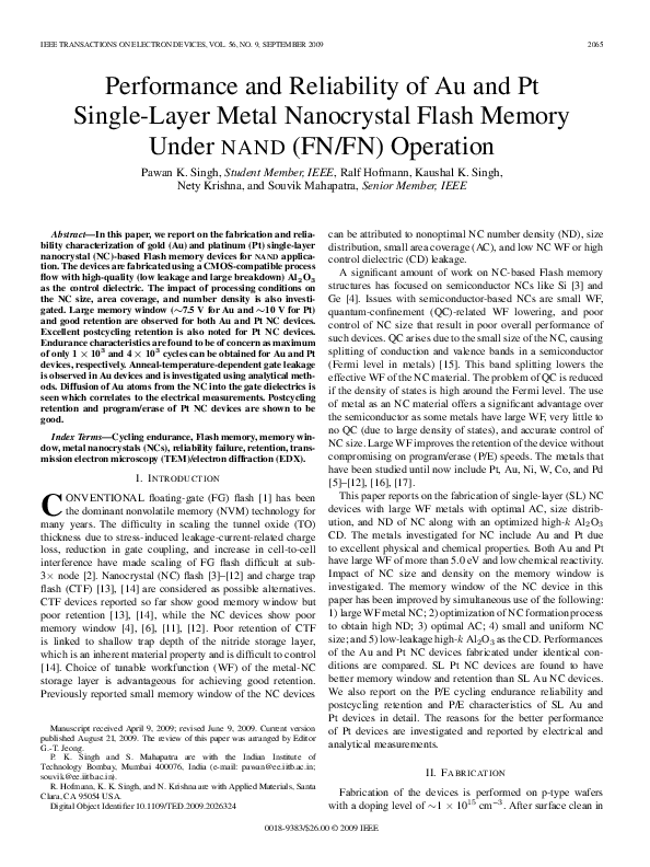 (PDF) Performance and Reliability of Au and Pt Single-Layer Metal Nanocrystal Flash Memory Under ...
